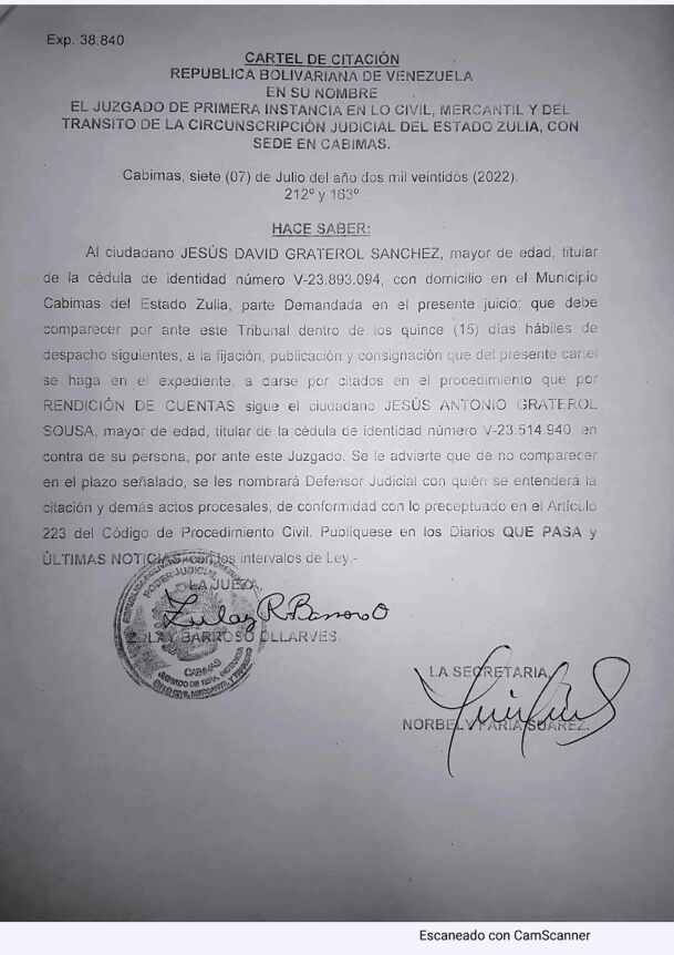 Solicitud de comparecencia a Jesus David Graterol Sánchez - Qué Pasa
