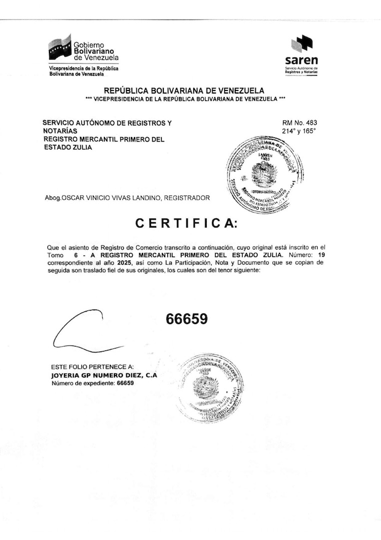 Acta de Asamblea General Extraordinaria de Accionistas de Joyería GP ...
